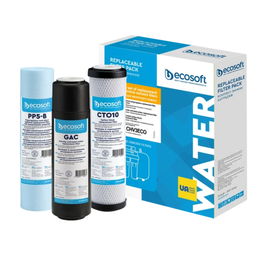 Покращений комплект картриджів Ecosoft 1 2 3 для фільтрів зворотного осмосу купити в Києві